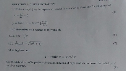Solved QUESTION I: DIFFERENTIATION1.1 ﻿without simplifying | Chegg.com