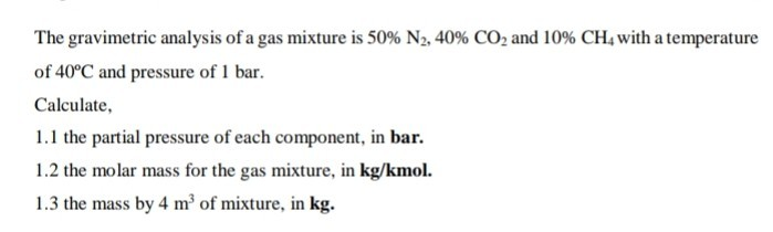 Solved The gravimetric analysis of a gas mixture is 50% N2, | Chegg.com