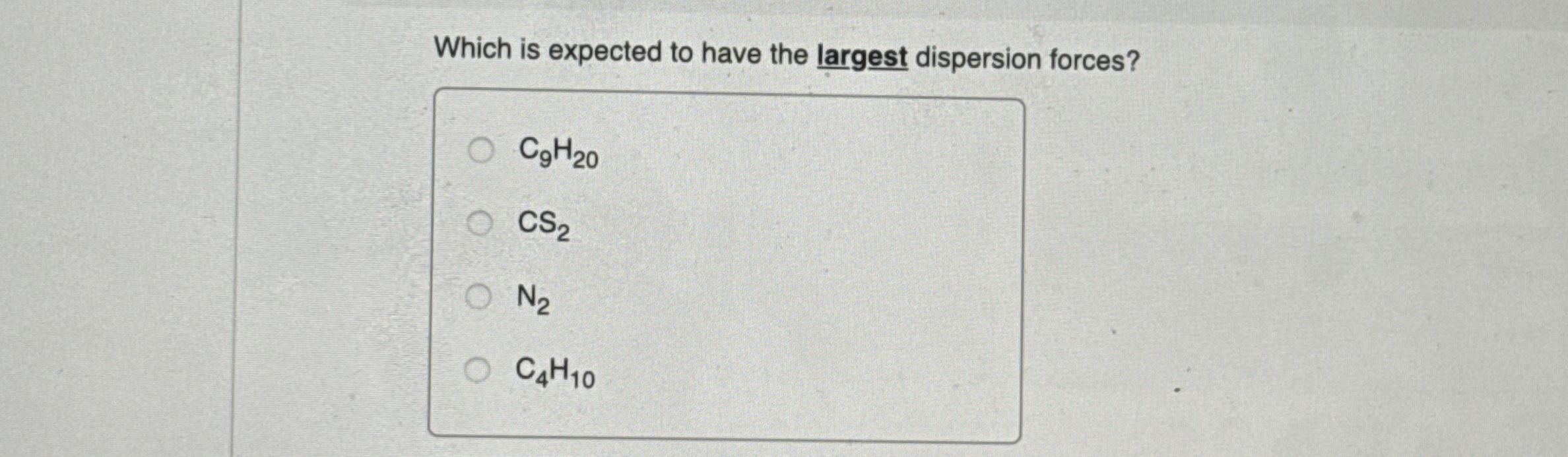 Solved Which is expected to have the largest dispersion | Chegg.com