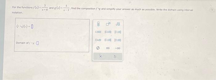 Solved For the functions f(x) = notation. (fog)(x) = Domain | Chegg.com