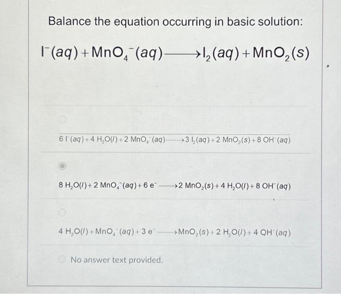 Solved Balance the equation occurring in basic solution: | Chegg.com