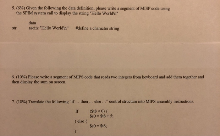 Solved 5 6 Given Following Data Definition Please Write Segment Misp Code Using Spim System 8517