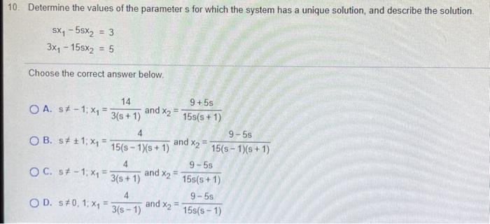 [solved] 10 Determine The Values Of The Parameter S For W
