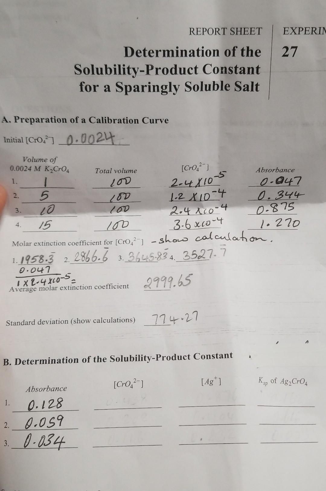 Solved REPORT SHEET EXPERIN 27 Determination of the | Chegg.com