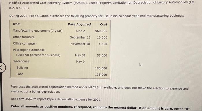 Modified Accelerated Cost Recovery System (MACRS), | Chegg.com