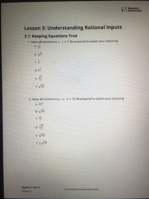Solved Mathematics Lesson 3: Understanding Rational Inputs | Chegg.com