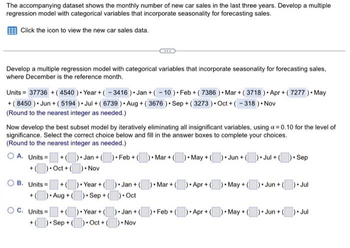 Solved New Car Sales DataThe accorpanying drasel shows the | Chegg.com