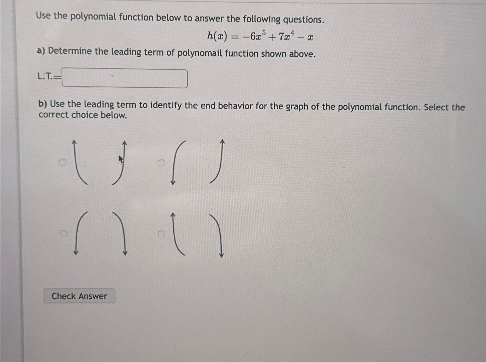 Solved Use the polynomial function below to answer the | Chegg.com