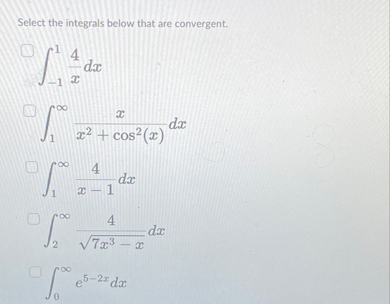 Solved Select the integrals below that are | Chegg.com