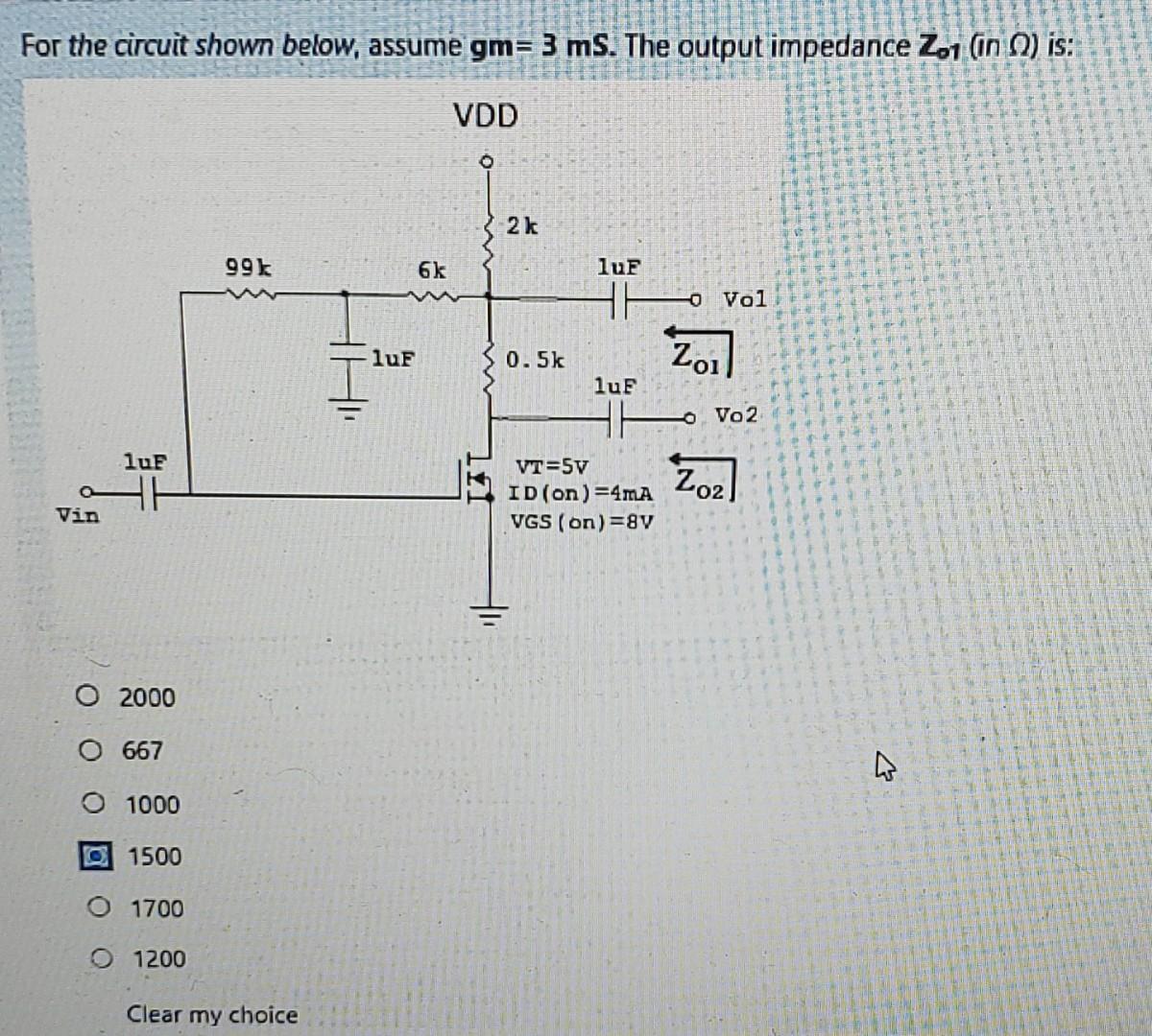 Solved For the circuit shown below, assume gm=3mS. The | Chegg.com