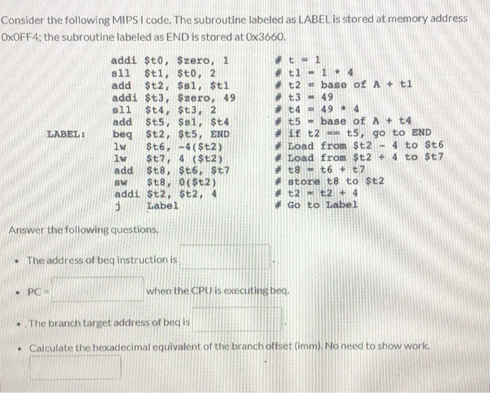 Solved Consider The Following Mips I Code The Subroutine 