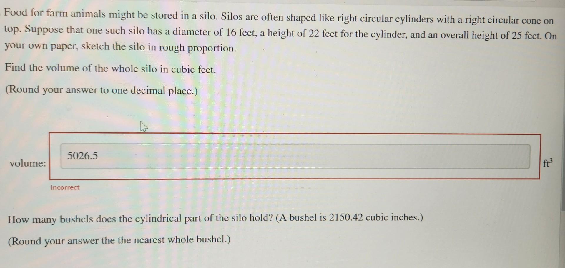 Solved Food for farm animals might be stored in a silo. | Chegg.com