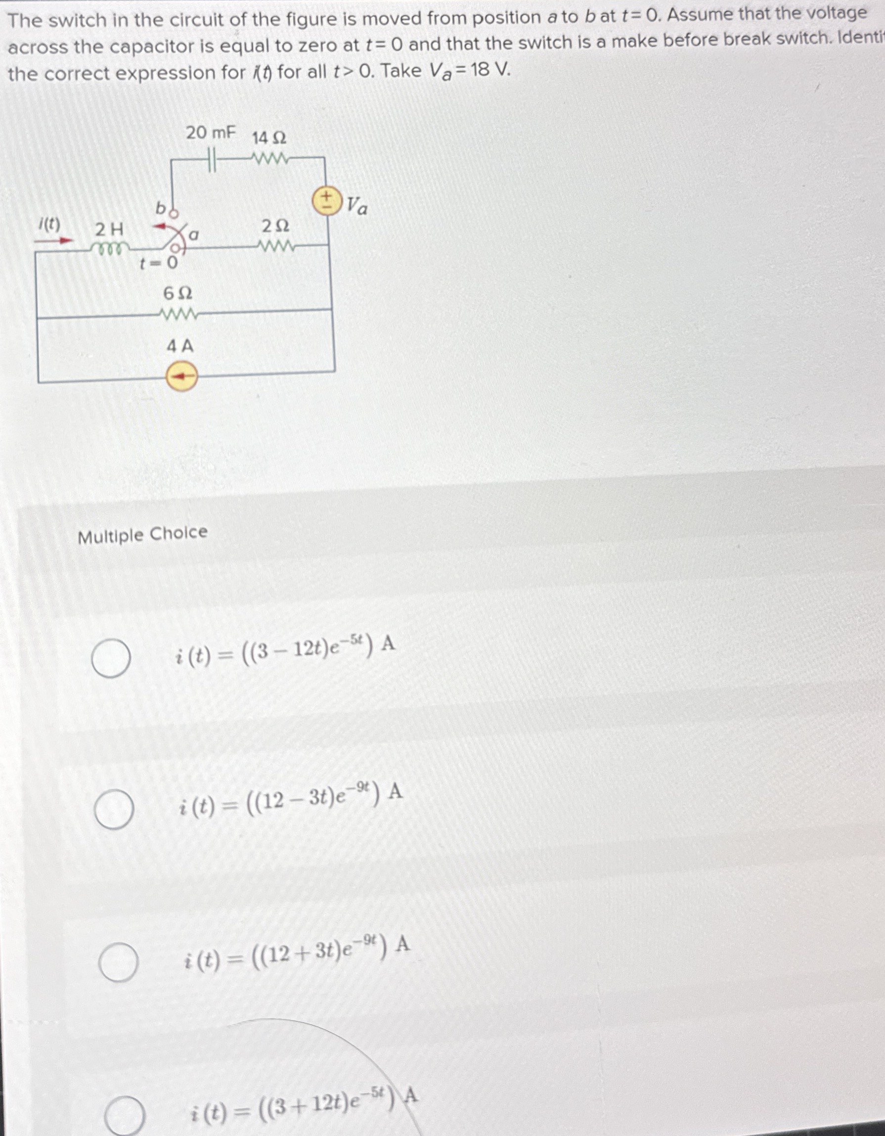 The switch in the circuit of the figure is moved from | Chegg.com