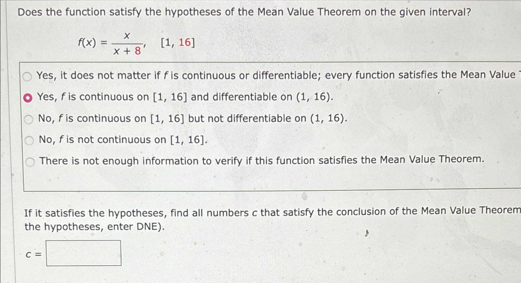 Solved Does the function satisfy the hypotheses of the Mean | Chegg.com