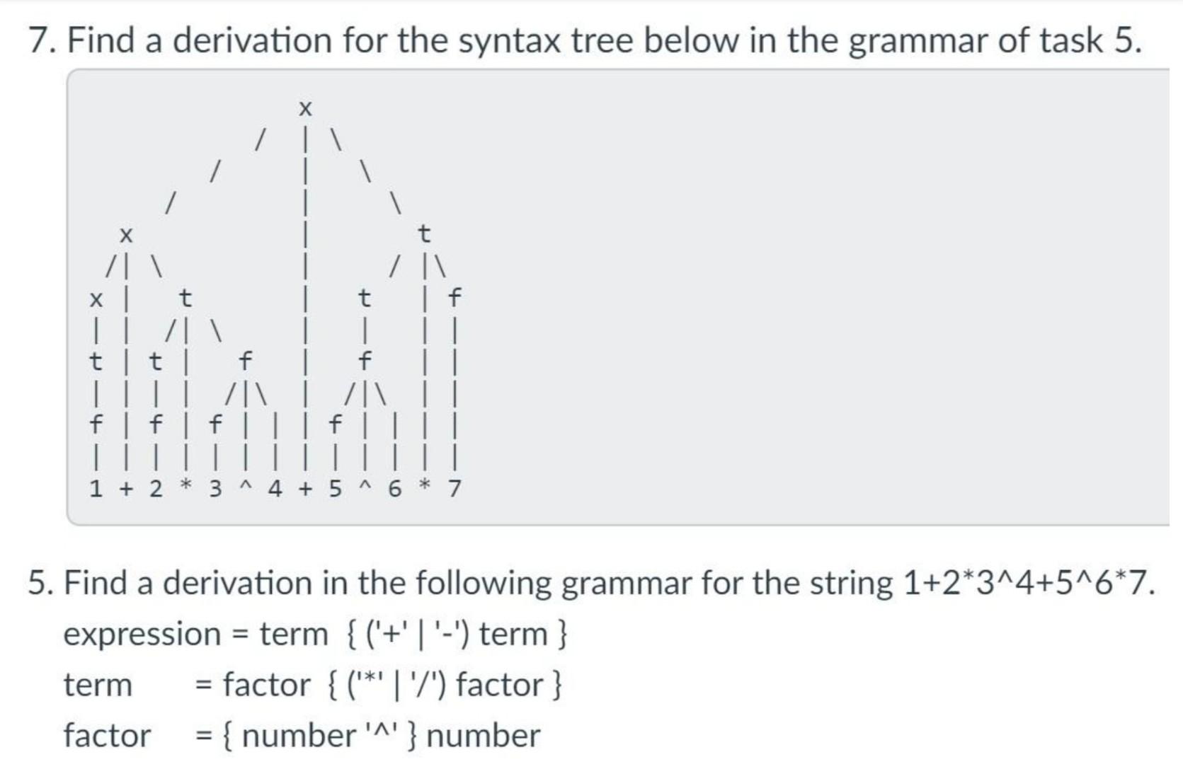 Solved 7. Find a derivation for the syntax tree below in the | Chegg.com