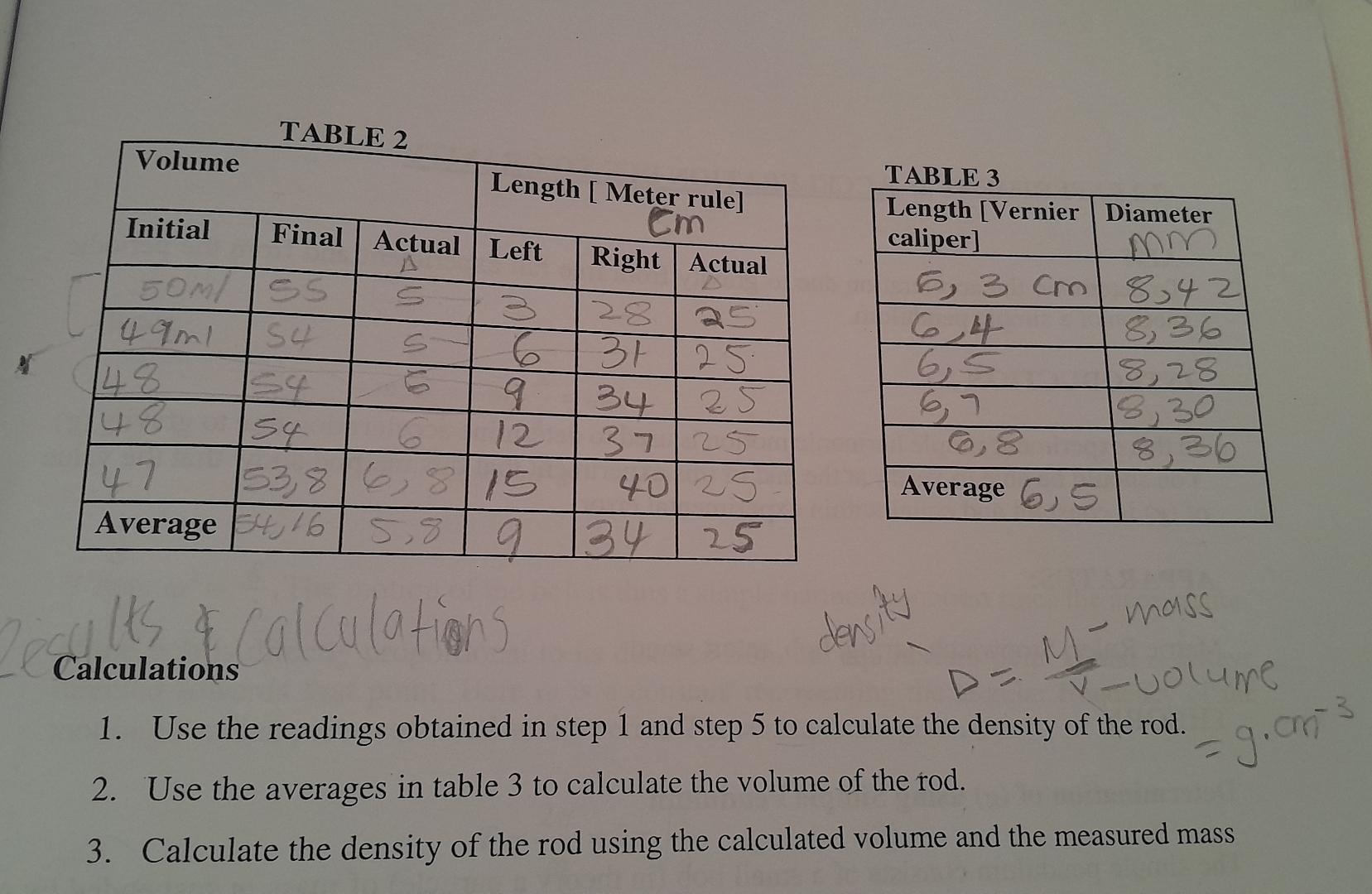 Solved TABLE 2\table[[Volume,Length [ ﻿Meter | Chegg.com