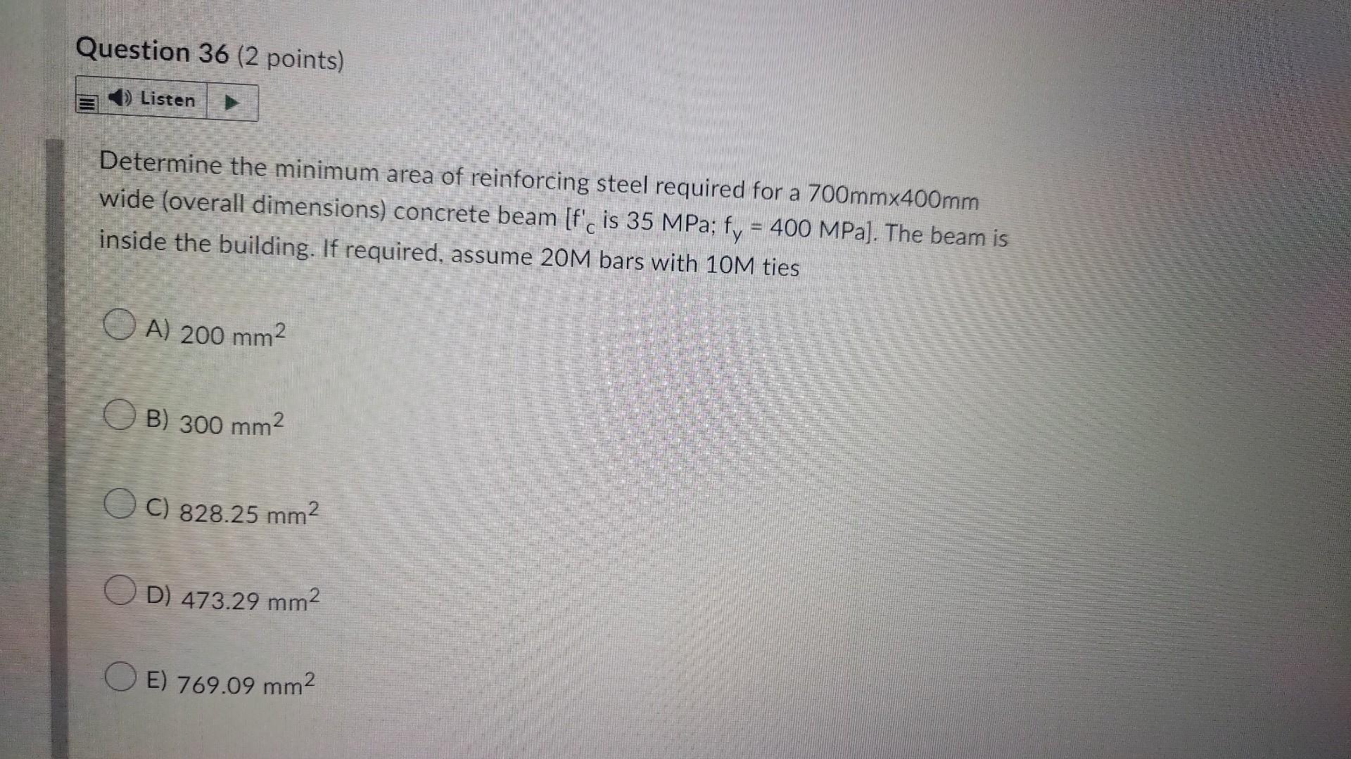 Solved Determine the minimum area of reinforcing steel | Chegg.com