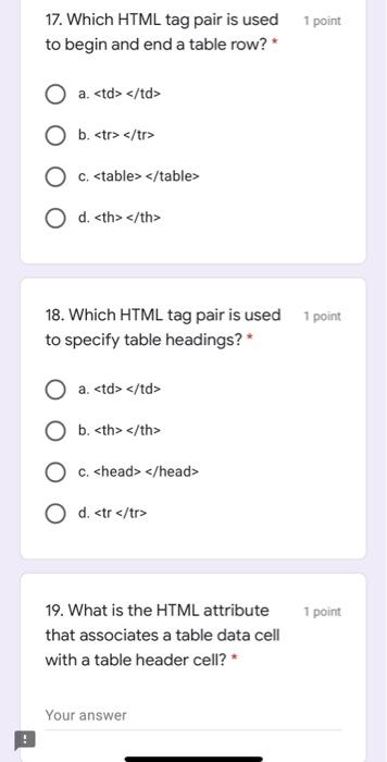 Solved 1 point 15. Which of the following is an HTML5 | Chegg.com
