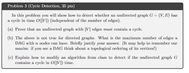 Solved Problem 3 (Cycle Detection, 35 ﻿pts)In this problem | Chegg.com