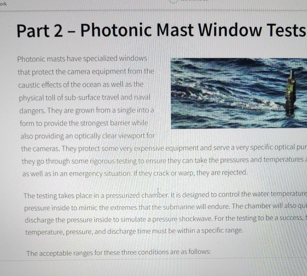 Solved ork Part 2 - Photonic Mast Window Tests - а Photonic | Chegg.com