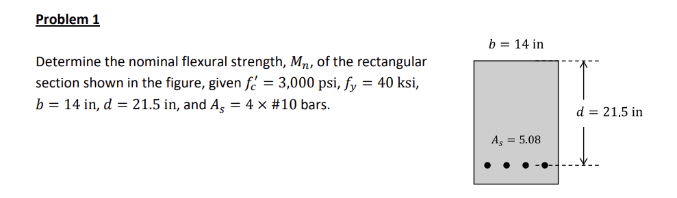 Solved Problem 1Determine the nominal flexural strength, | Chegg.com