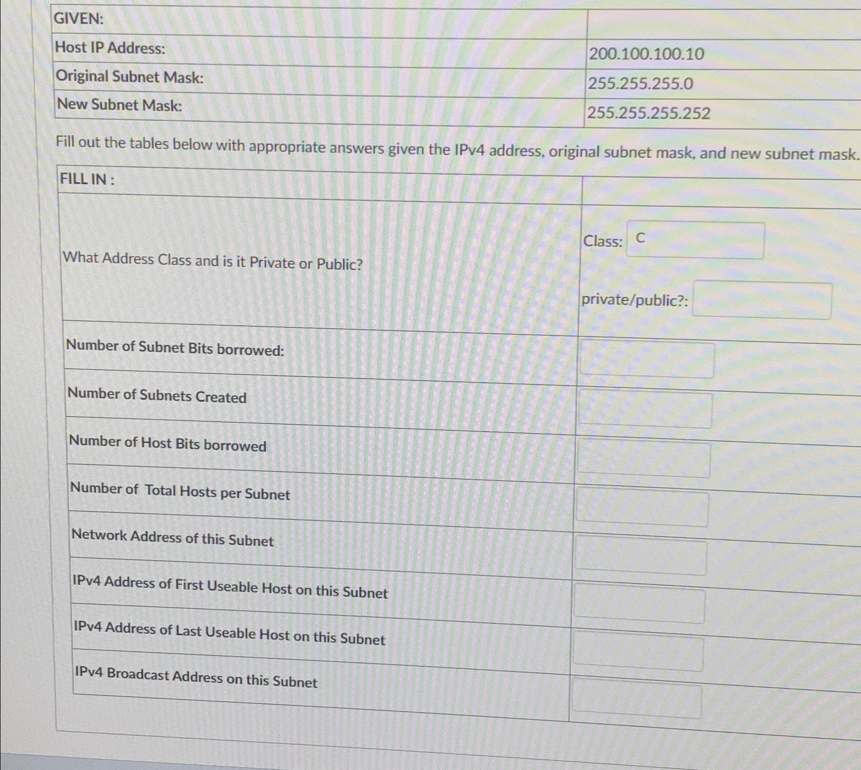 Solved \table[[GIVEN:,],[Host IP | Chegg.com
