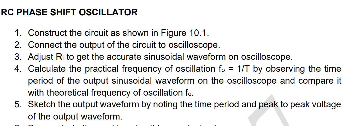 Solved RC PHASE SHIFT OSCILLATOR 1. Construct the circuit as | Chegg.com