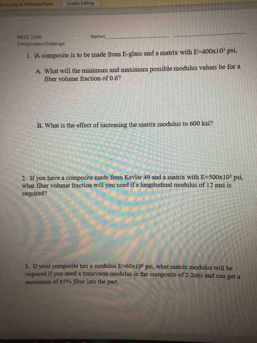 Solved der to stay in Protected View Enable Editing Names | Chegg.com