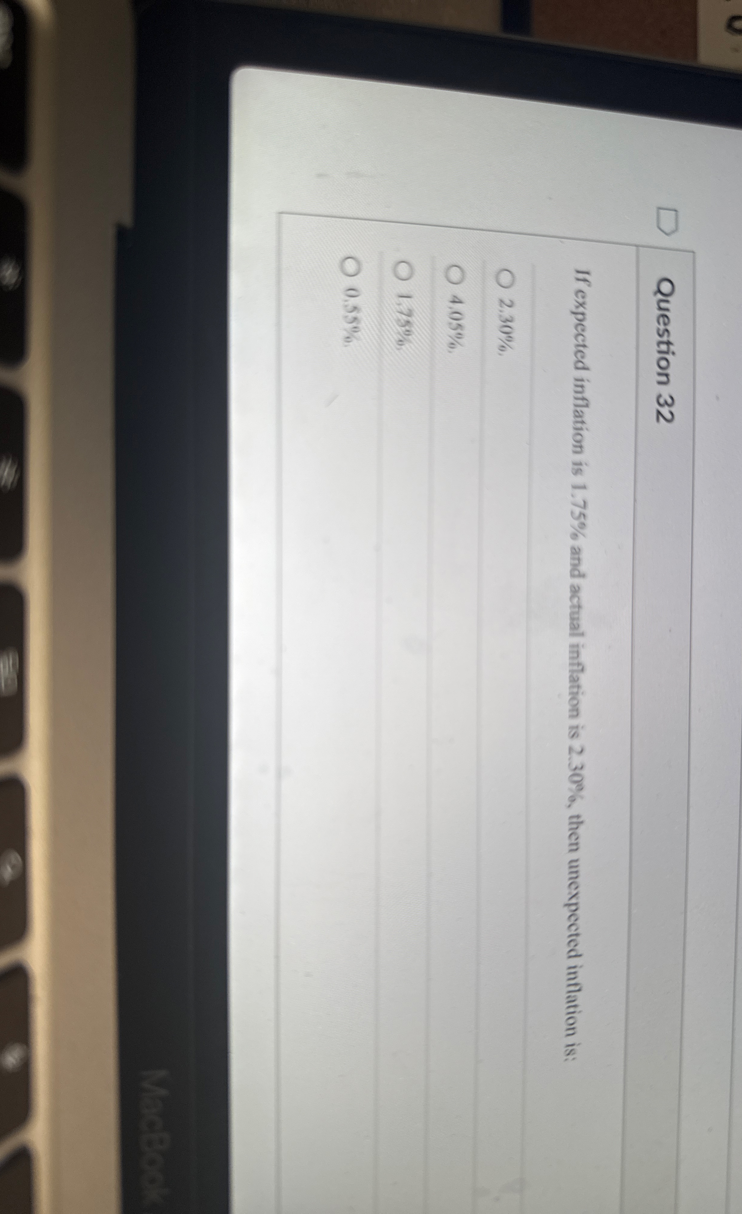 Solved Question 32If expected inflation is 1.75% ﻿and actual | Chegg.com