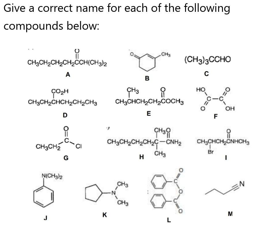 Solved Give a correct name for each of the following | Chegg.com