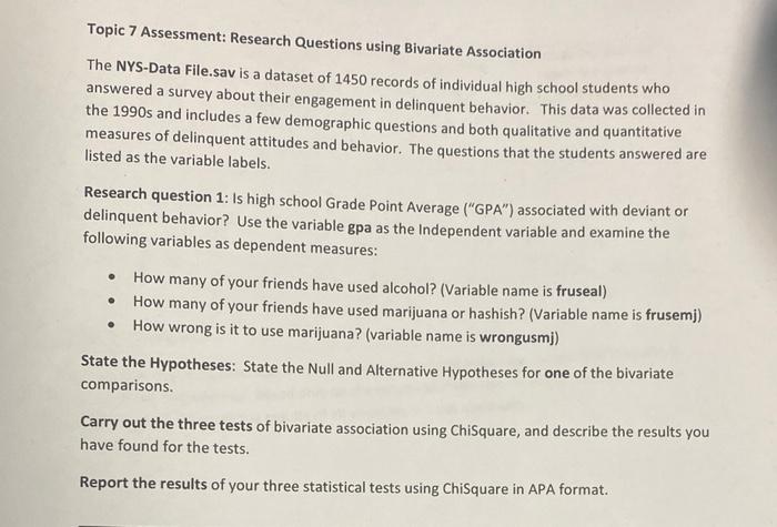 Topic 7 Assessment: Research Questions using | Chegg.com