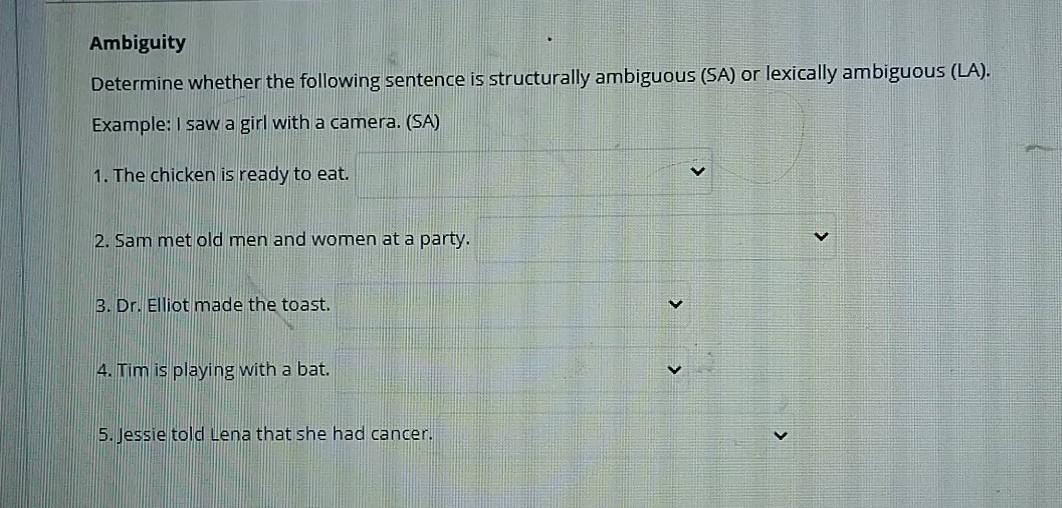 Solved Ambiguity Determine whether the following sentence is | Chegg.com
