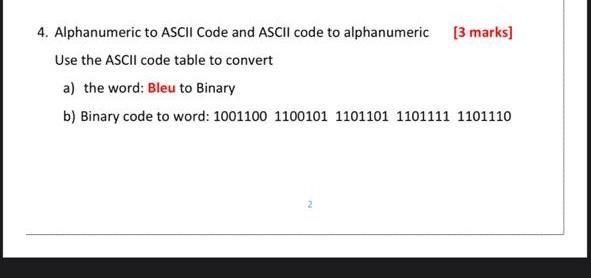 Solved 4. Alphanumeric to ASCII Code and ASCII code to | Chegg.com