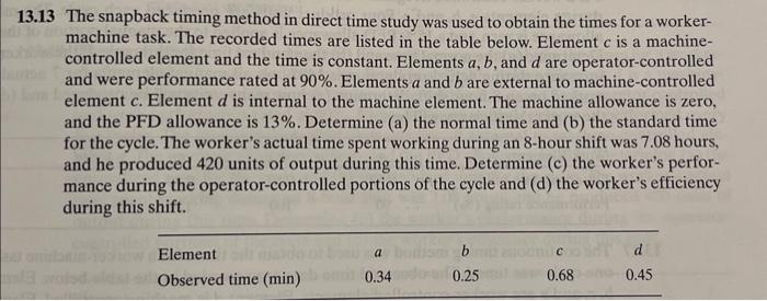 Solved 3.13 The snapback timing method in direct time study | Chegg.com