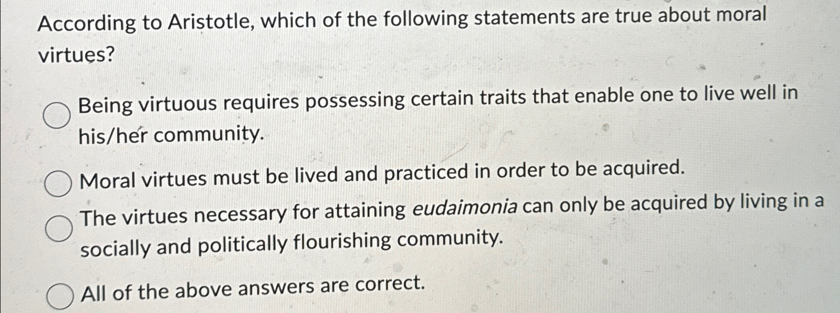 Solved According to Aristotle, which of the following | Chegg.com