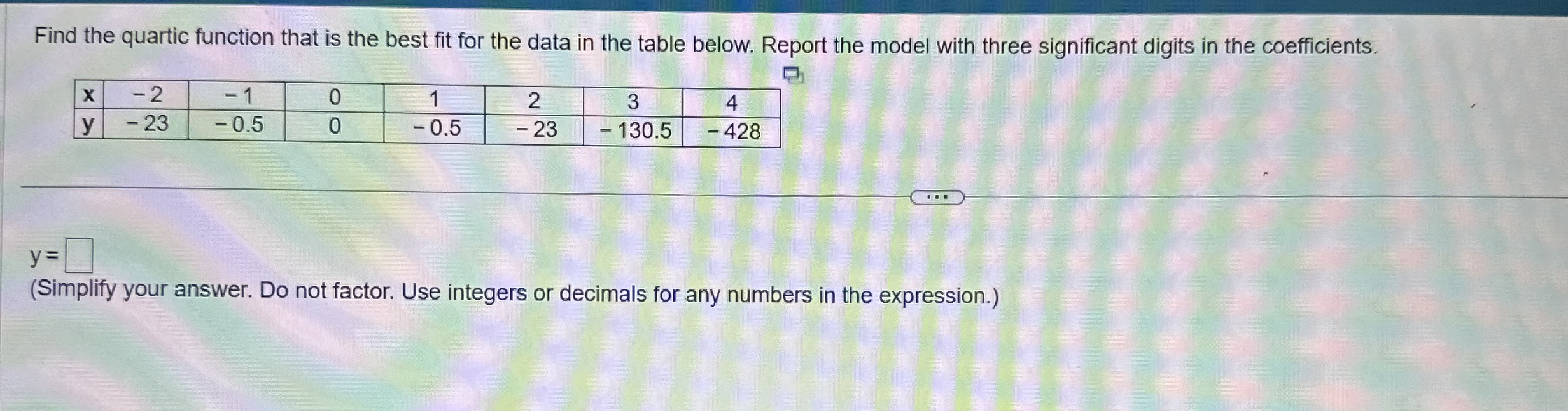 Solved Find the quartic function that is the best fit for | Chegg.com