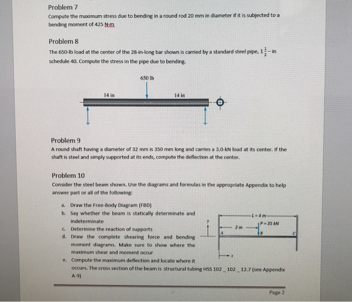 Solved Problem 7 Compute the maximum stress due to bending | Chegg.com