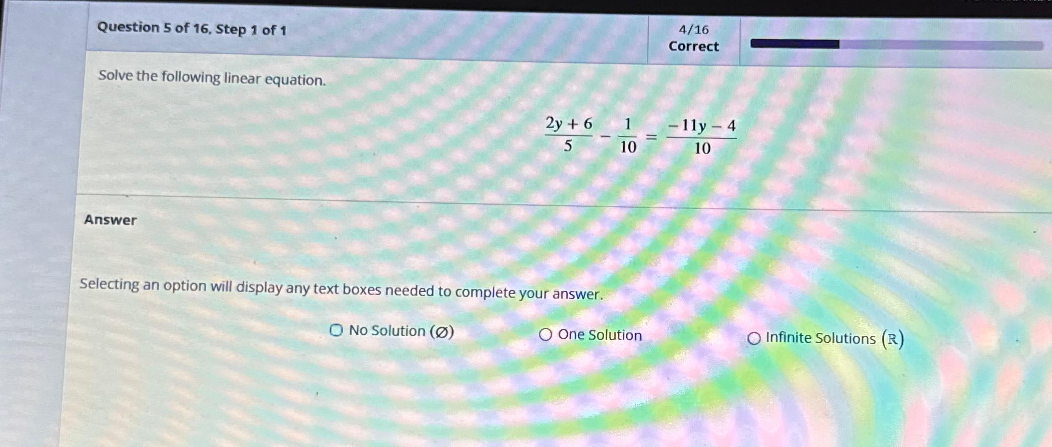 Solved Question 5 ﻿of 16, ﻿Step 1 ﻿of 14/16CorrectSolve the | Chegg.com