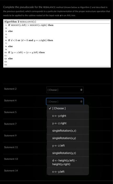 Complete the pseudocode for the REBALANCE method | Chegg.com