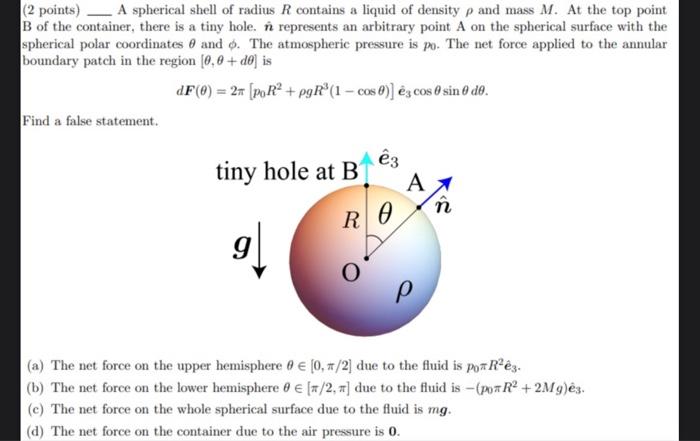 Solved (2 points) A spherical shell of radius R contains a | Chegg.com
