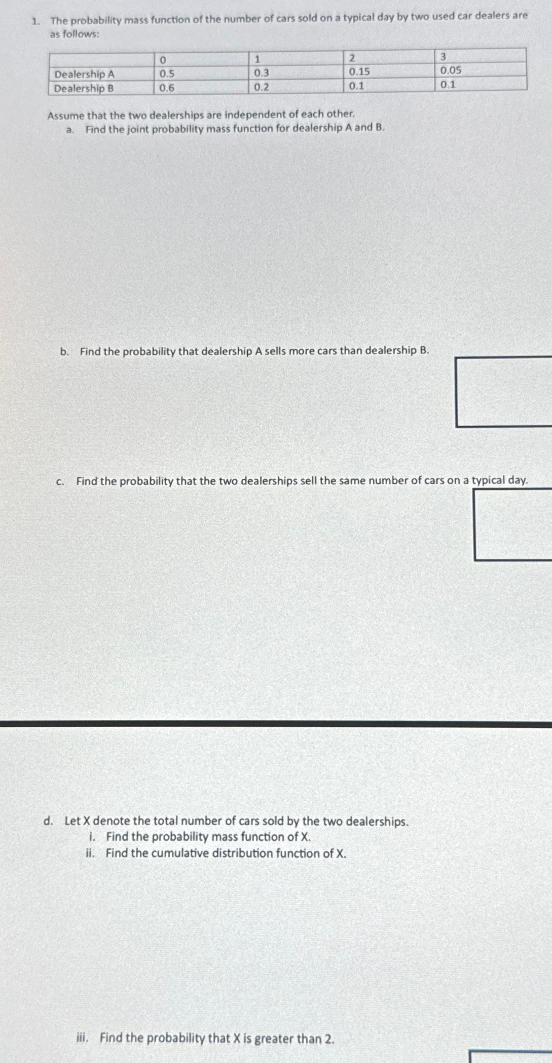 Solved The probability mass function of the number of cars | Chegg.com