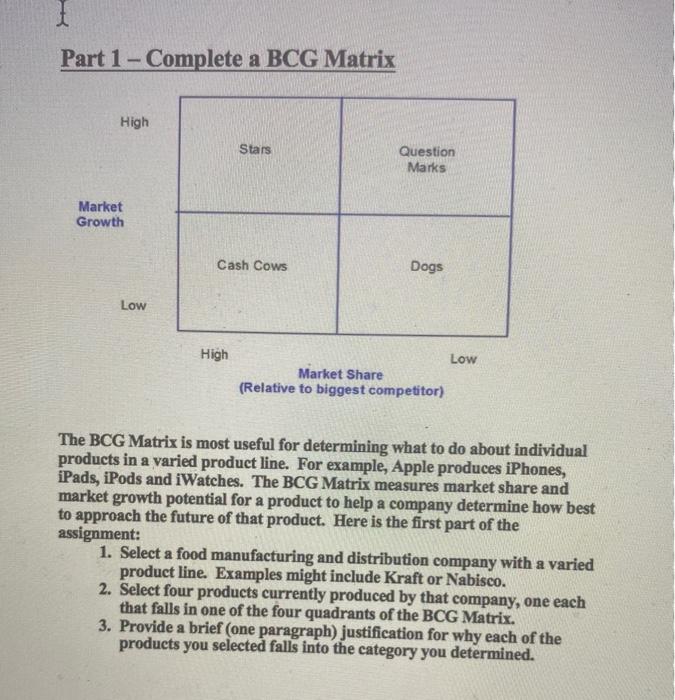 Solved Part 1 - Complete a BCG Matrix High Stars Question | Chegg.com