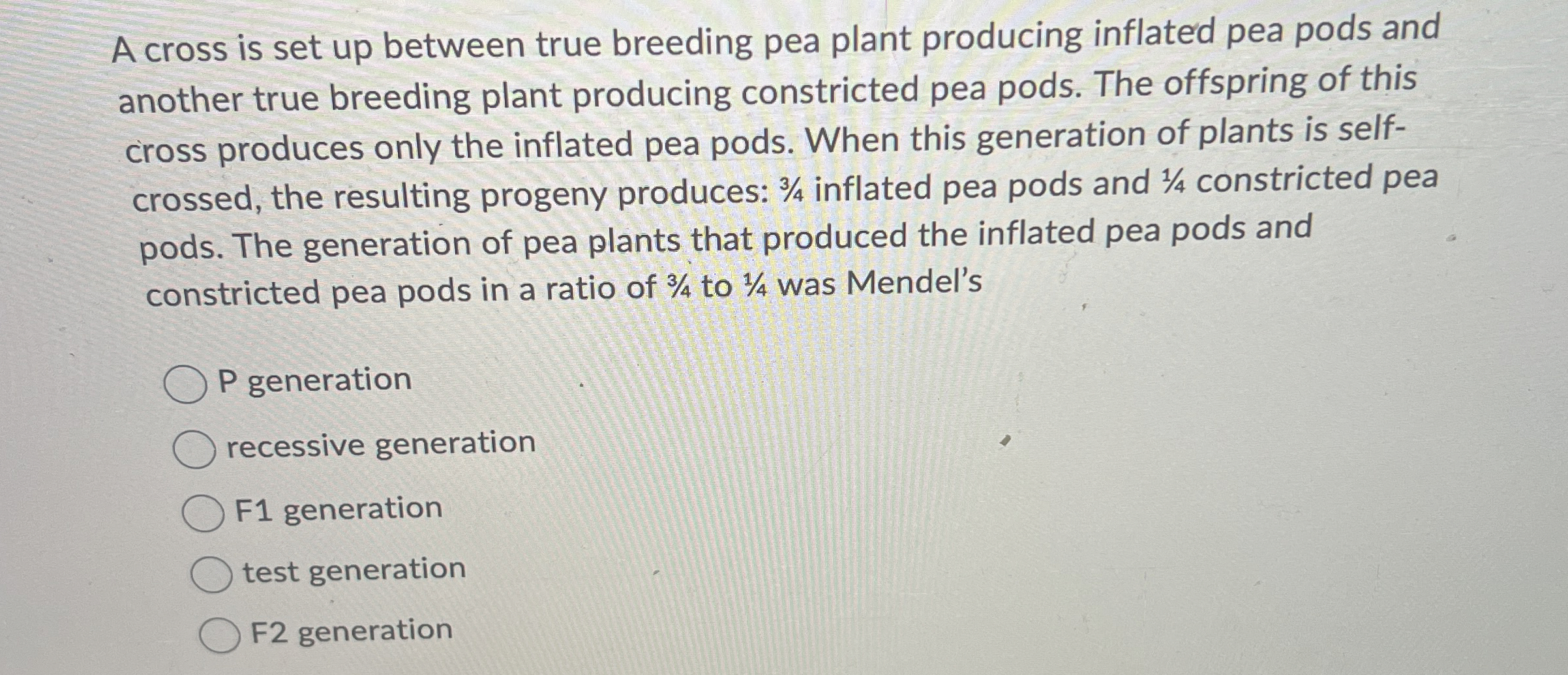 Solved A cross is set up between true breeding pea plant | Chegg.com