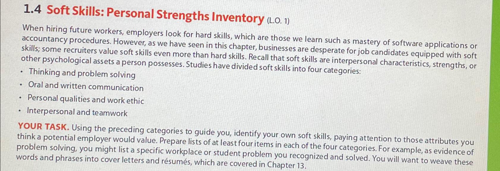 Solved 1.4 ﻿Soft Skills: Personal Strengths Inventory | Chegg.com