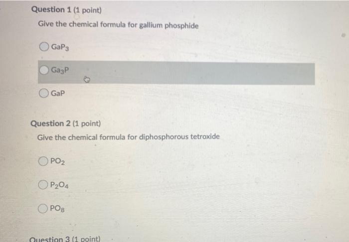 Solved Question 1 (1 point) Give the chemical formula for | Chegg.com