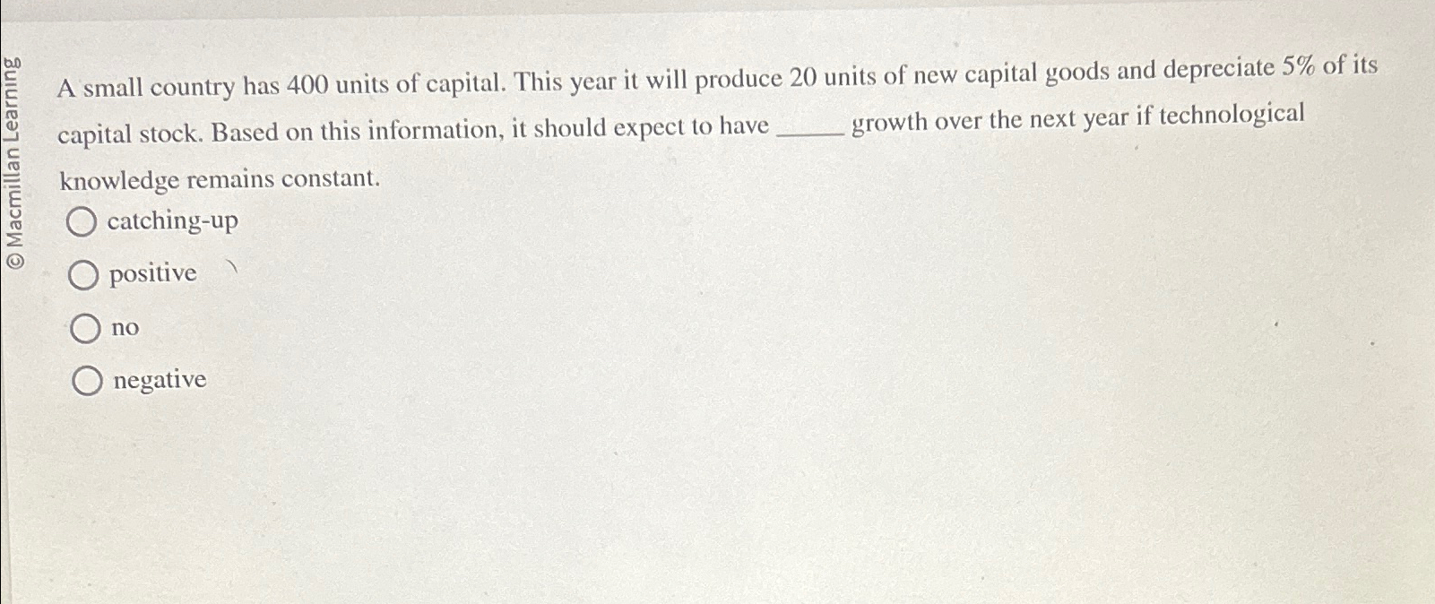 Solved A small country has 400 ﻿units of capital. This year | Chegg.com
