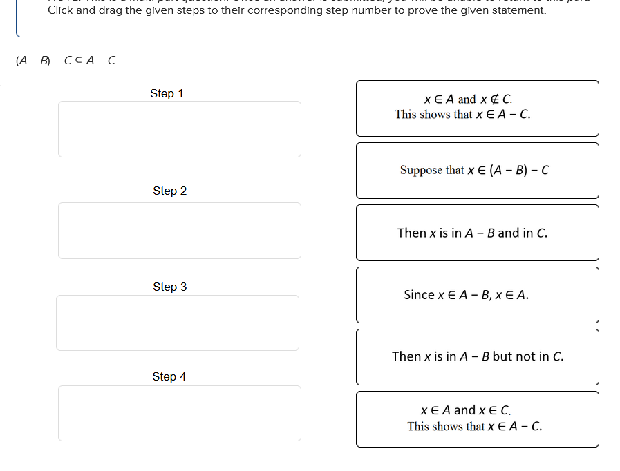 Solved Click and drag the given steps to their corresponding | Chegg.com