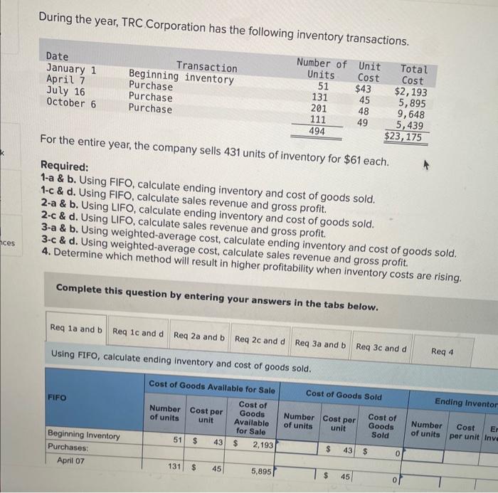 Required: 1-a \& b. Using FIFO, calculate ending | Chegg.com