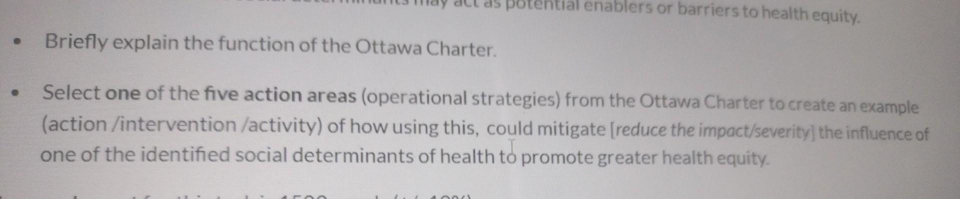 Solved Briefly explain the function of the Ottawa Charter. | Chegg.com