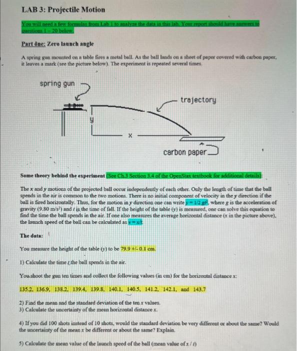 Solved Part ône: Zero launch angle A spring gun mounted on a | Chegg.com